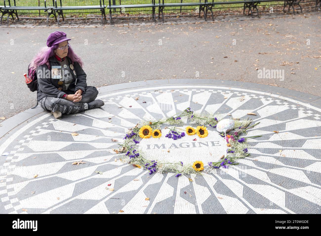 John Lennon flowers fill the Imagine memorial at Strawberry Fields ...