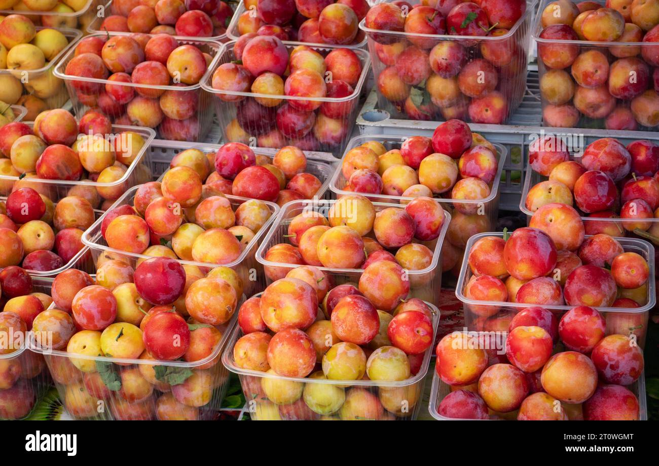 Fruits in a supermarket - plums Stock Photo - Alamy