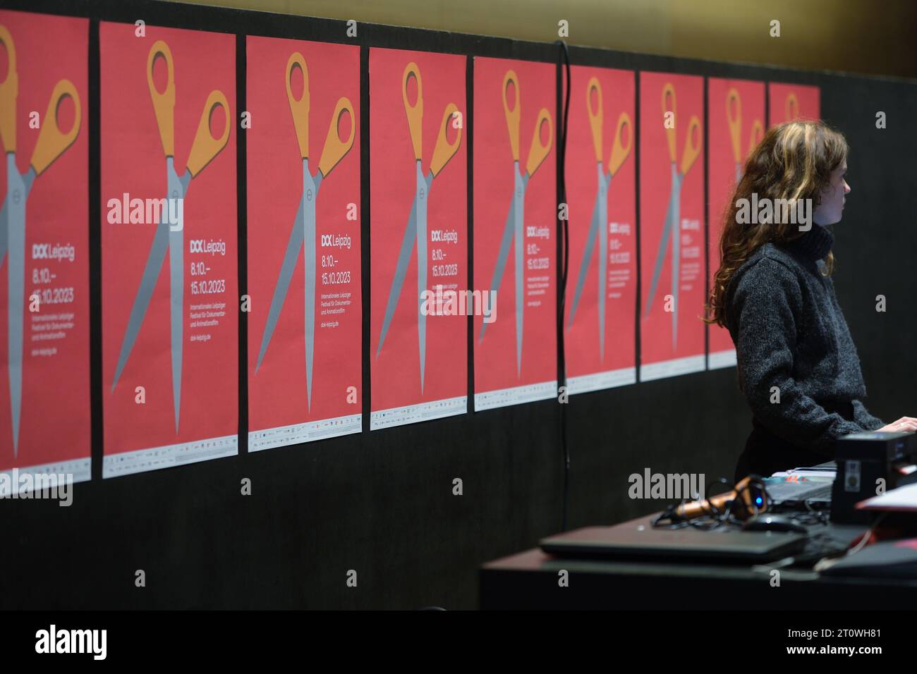 09 October 2023, Saxony, Leipzig: Posters with the logo of the DOK ...