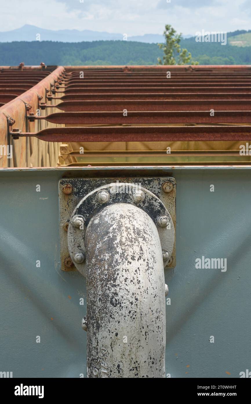 old or antique water steel piping system for large scale metal tanks ...