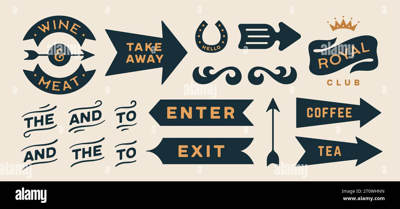 Arrow set. Collection vintage sign, arrow, symbol and graphic element ...