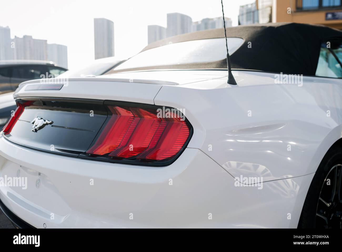 Minsk, Belarus, October, 2023 - White Sports Car Ford Mustang. rear ...