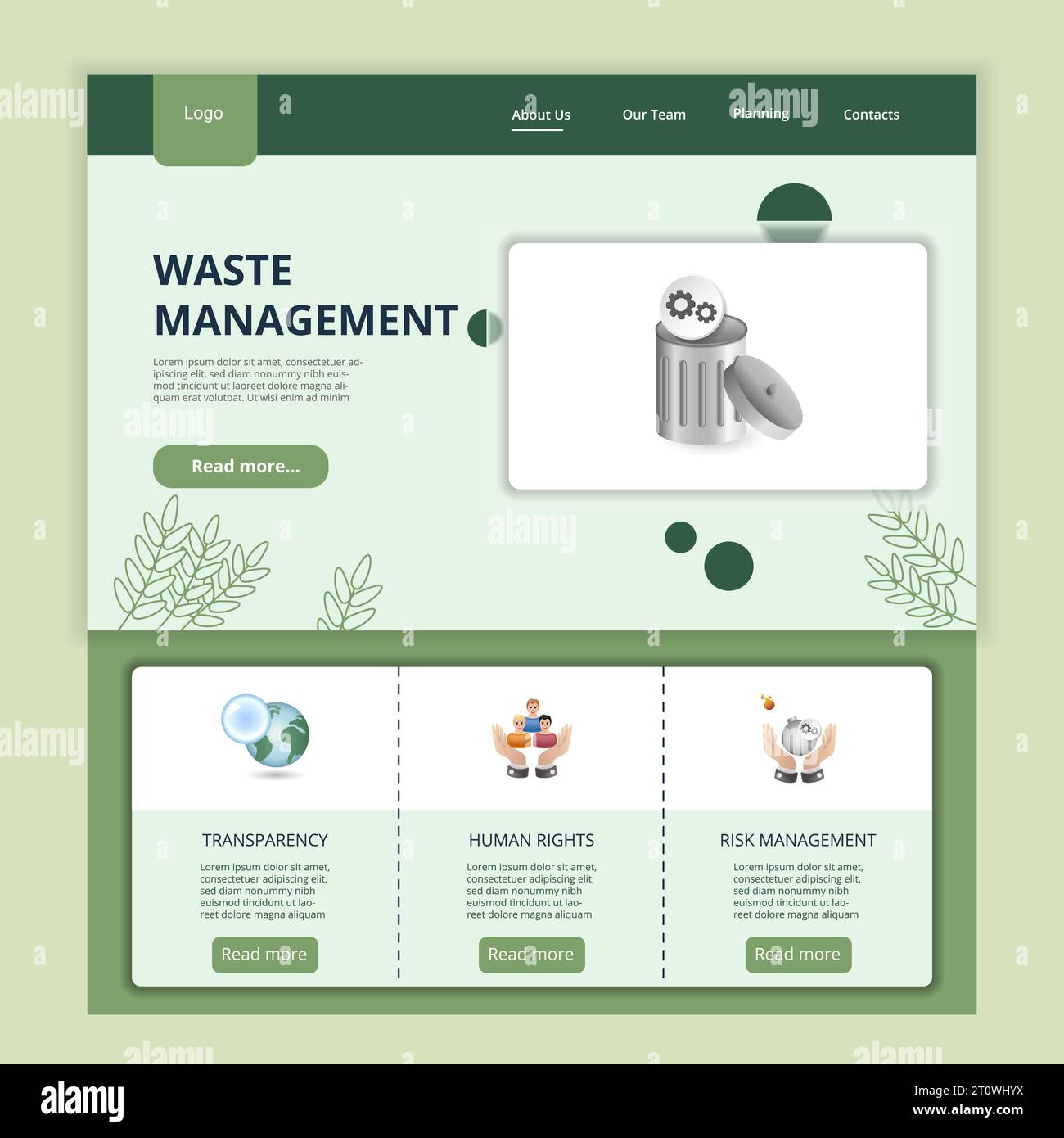 Waste management flat landing page website template. Transparency ...