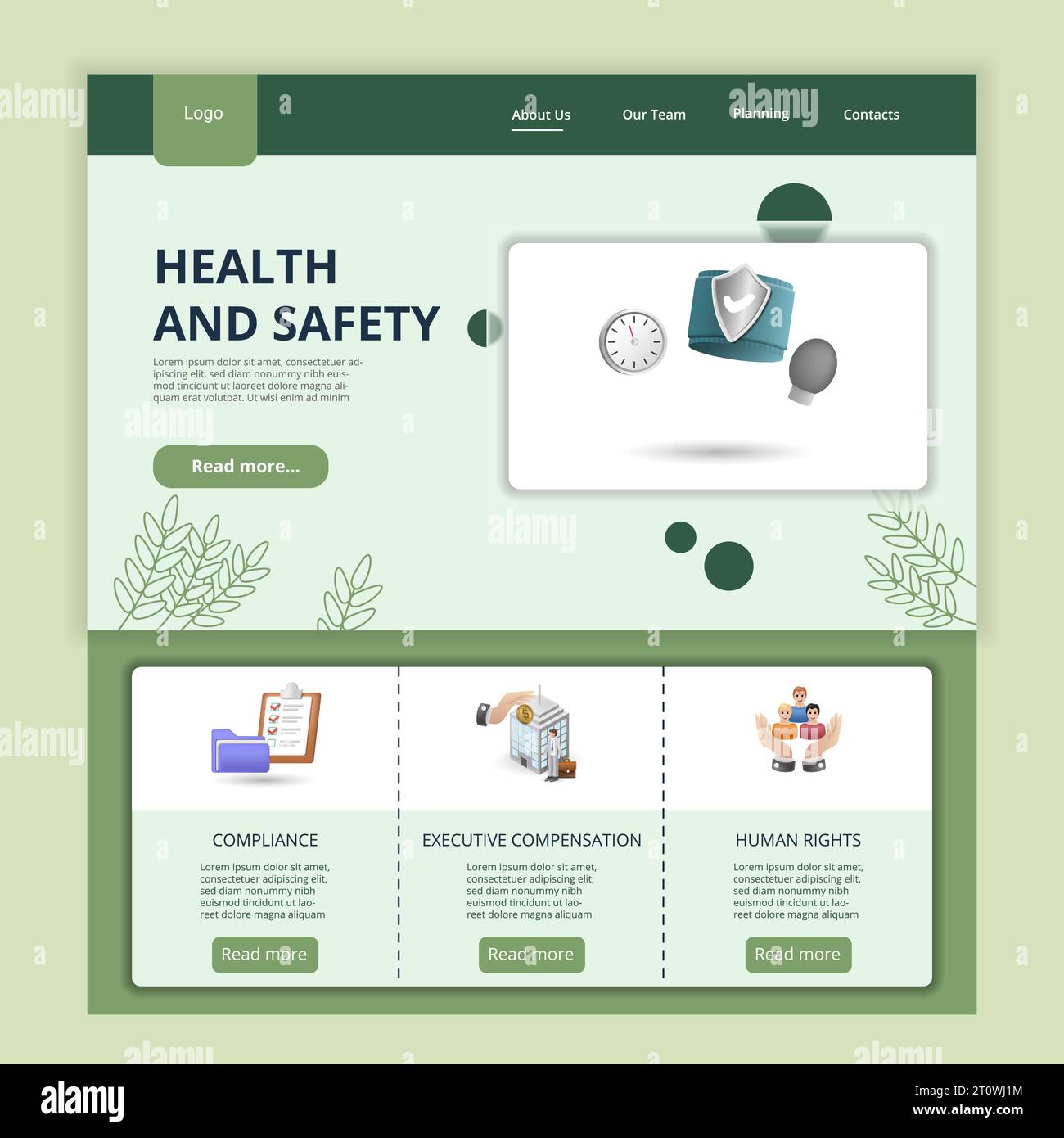 Health and safety flat landing page website template. Compliance ...