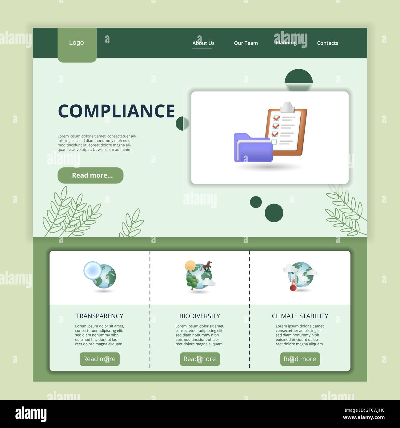 Compliance flat landing page website template. Transparency ...
