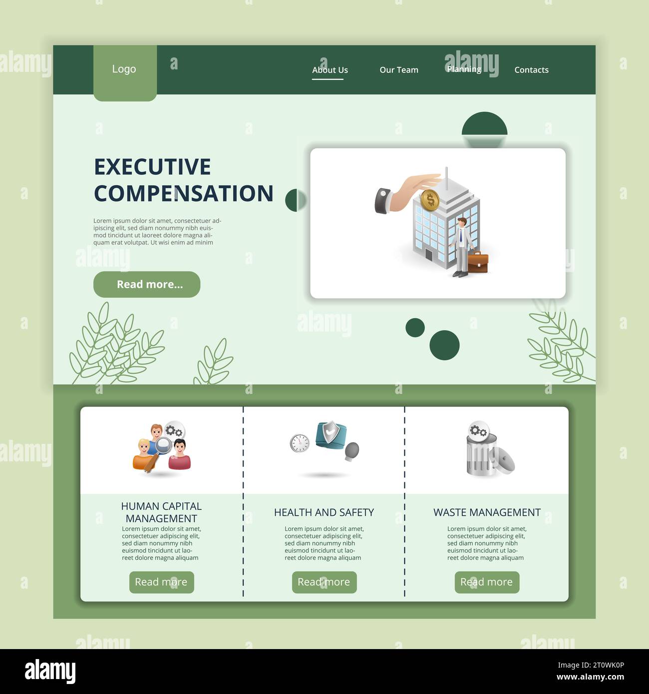 Executive compensation flat landing page website template. Human ...