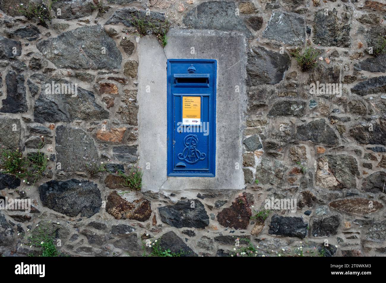 Guernsey, September 30th 2023: Blue postbox in St Peter Port Stock ...