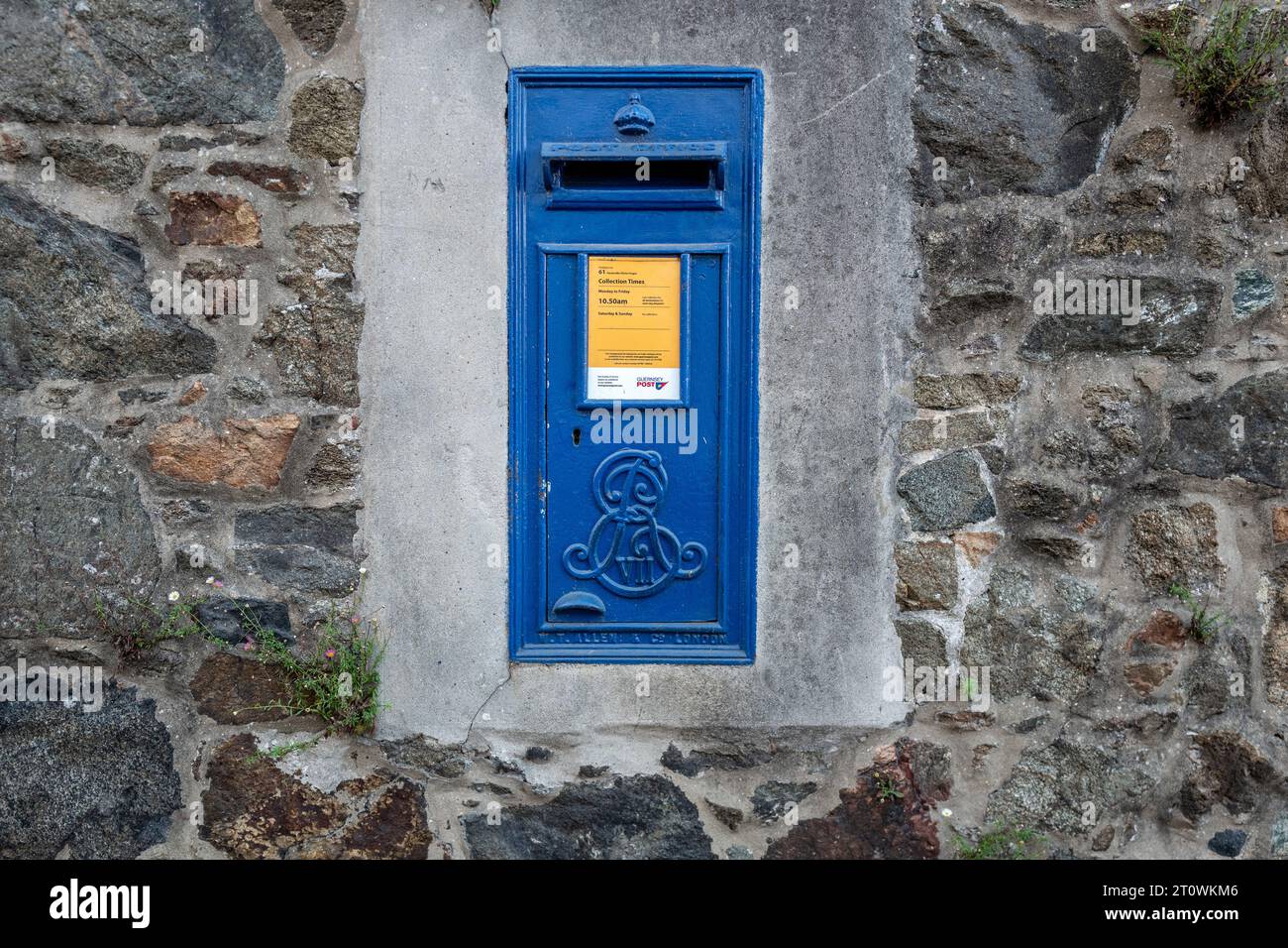 Guernsey, September 30th 2023: Blue postbox in St Peter Port Stock ...
