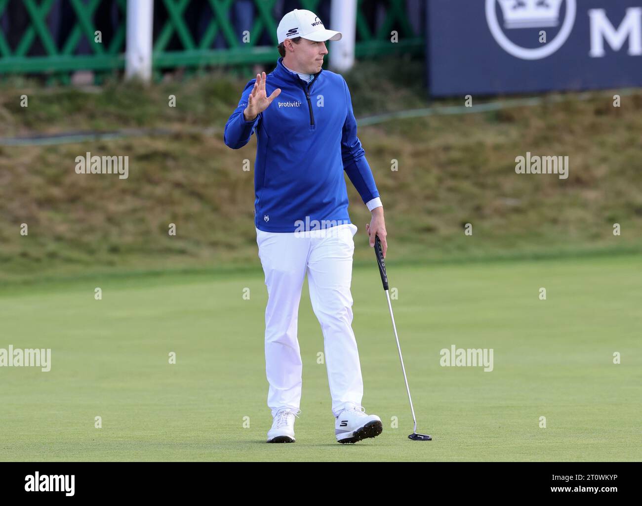 Matt Fitzpatrick reacts on the eighteenth green following day five of ...