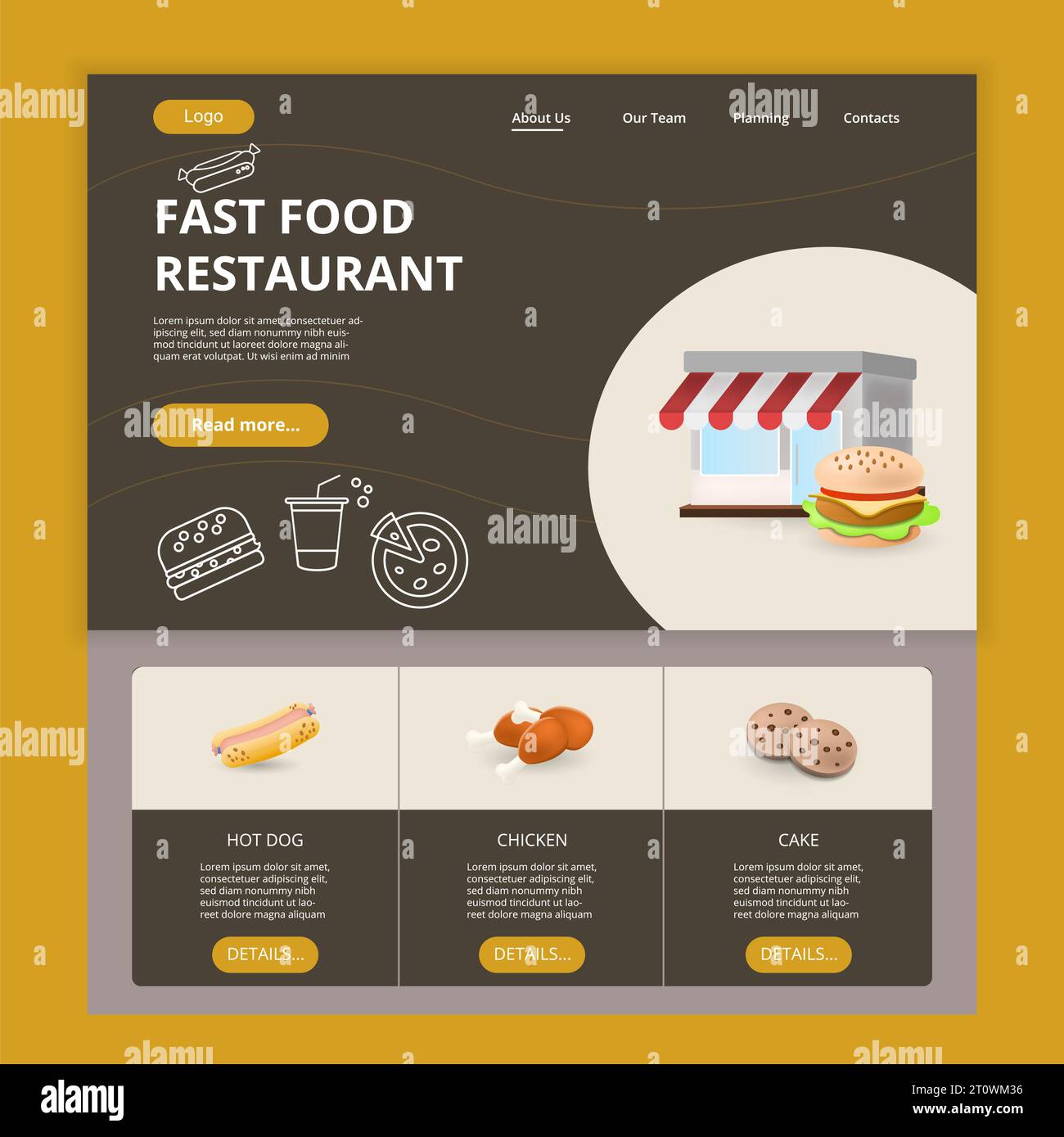 Fast food restaurant flat landing page website template. Hot dog ...