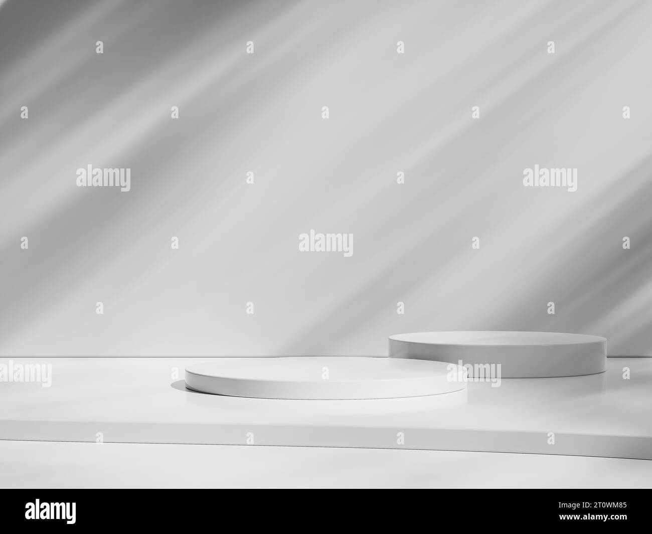 Empty white round podium, modern pedestal and platform, stand stage ...