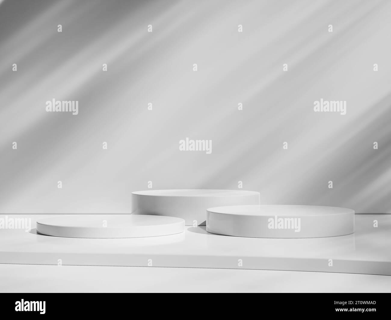 Empty white round podium, modern pedestal and platform, stand stage ...