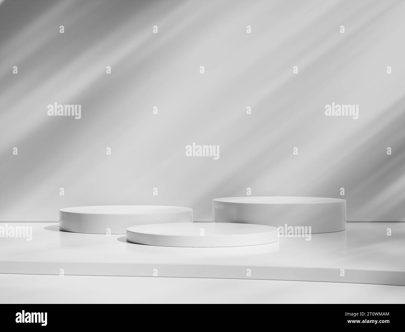 Empty white round podium, modern pedestal and platform, stand stage ...