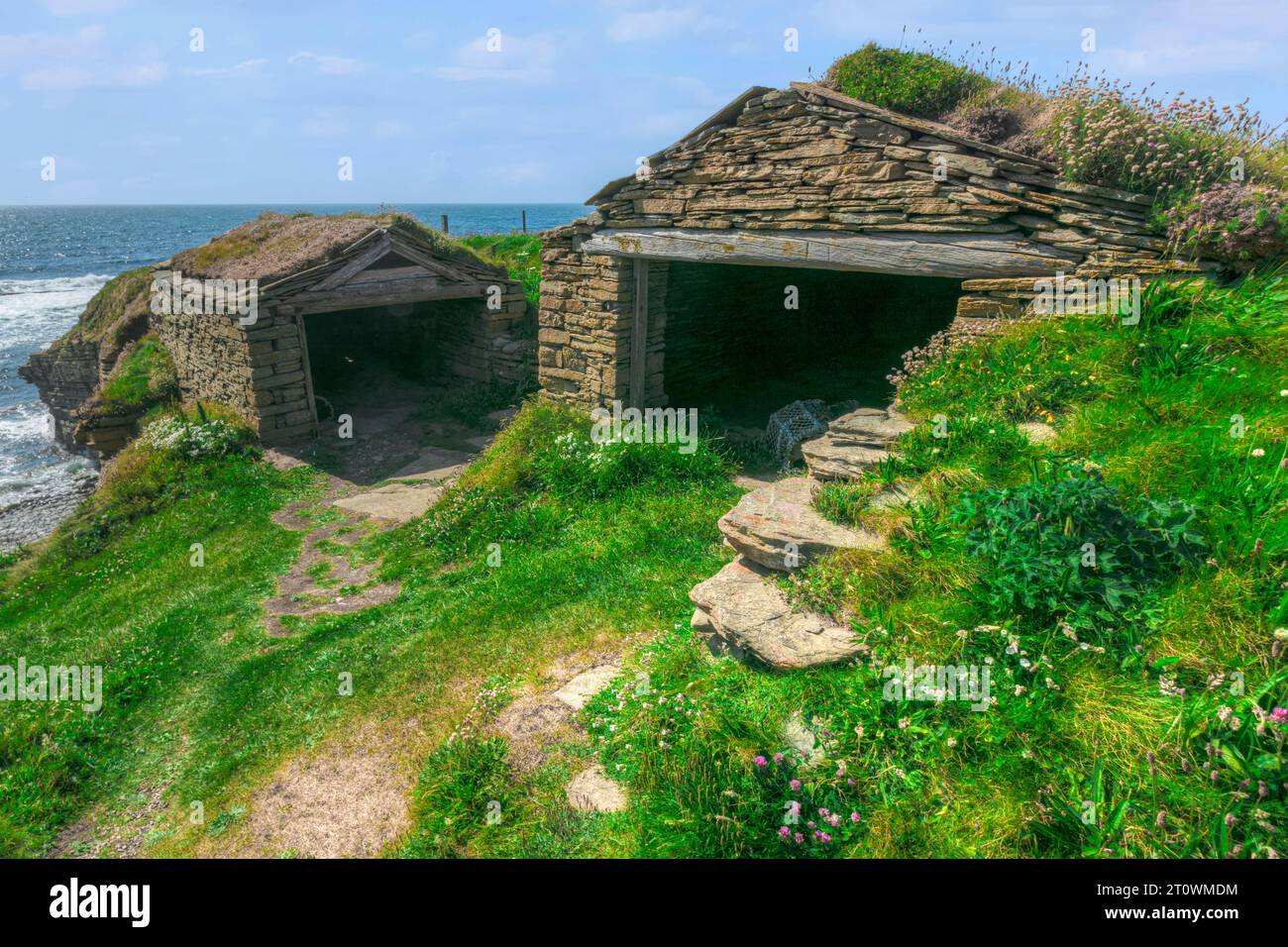 Traditional fishermen's huts at Marwick Head, Orkney, Scotland Stock ...