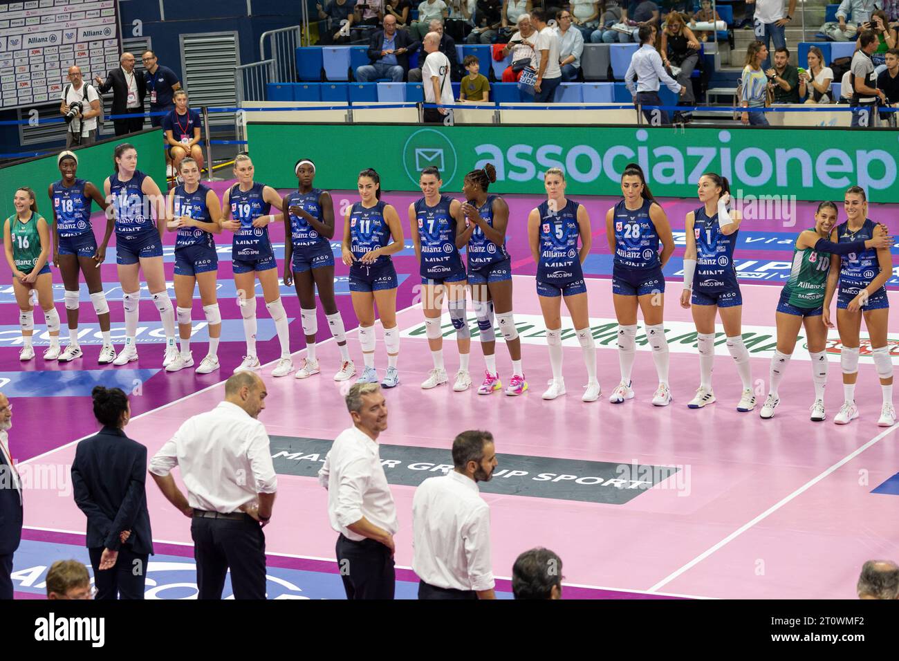 Milan, Italy. 08th Oct, 2023. Players of Vero Volley Milano during ...