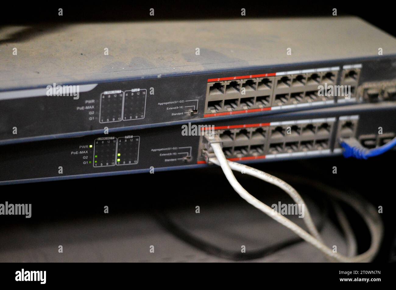 Cairo, Egypt, October 3 2023: HikVision NVR device and network switch ...
