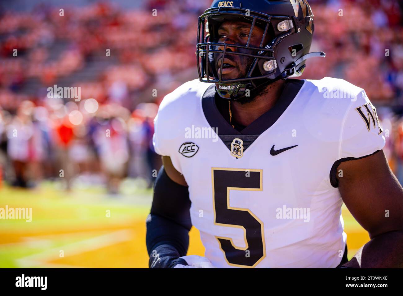 October 7, 2023: Wake Forest Demon Deacons defensive lineman Kendron Wayman (5) runs out before ...