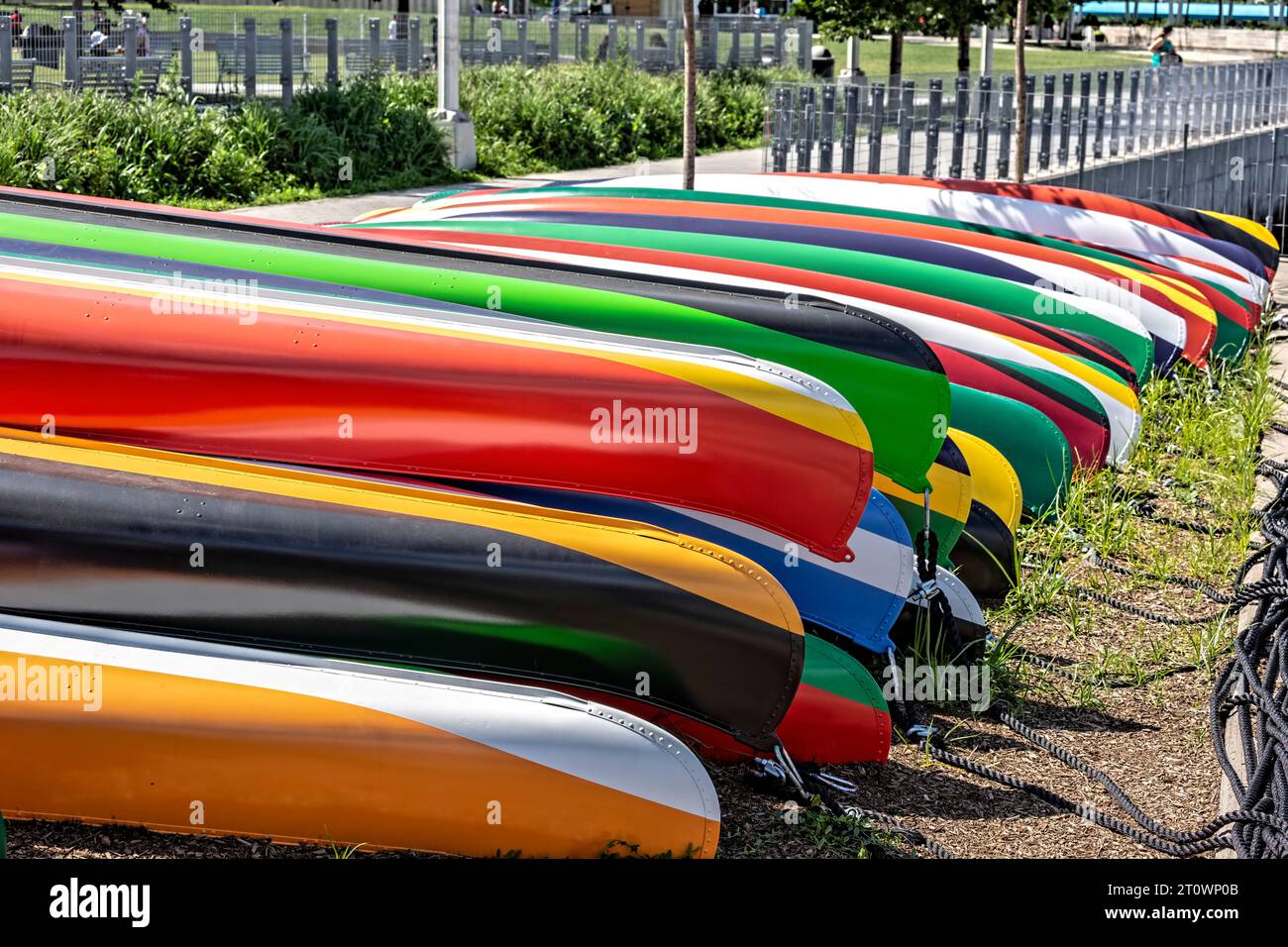 Rental canoes lie in wait at the Gantry Plaza State Park Recreational ...