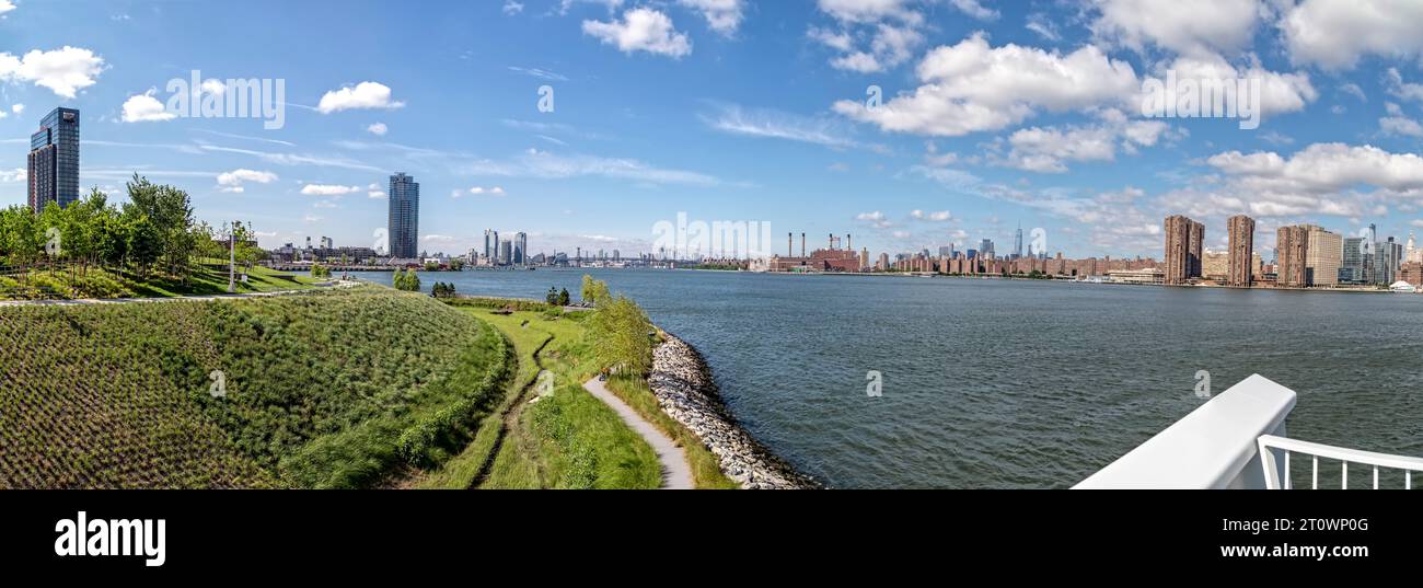 Panoramic view south from Hunters Point South Park, Queens. L to R ...