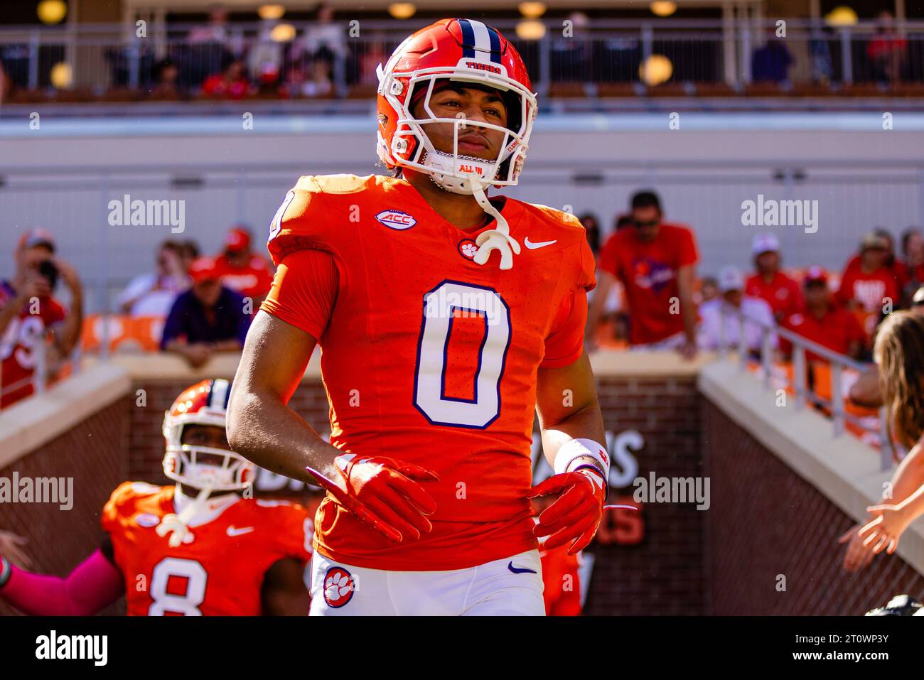October 7, 2023: Clemson Tigers linebacker Barrett Carter (0) comes out ...