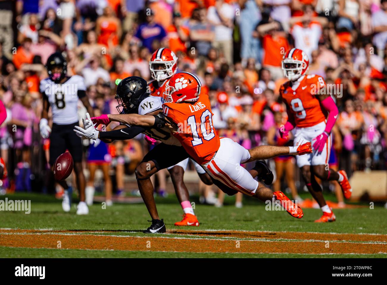 October 7, 2023: Clemson Tigers cornerback Jeadyn Lukus (10) breaks up ...