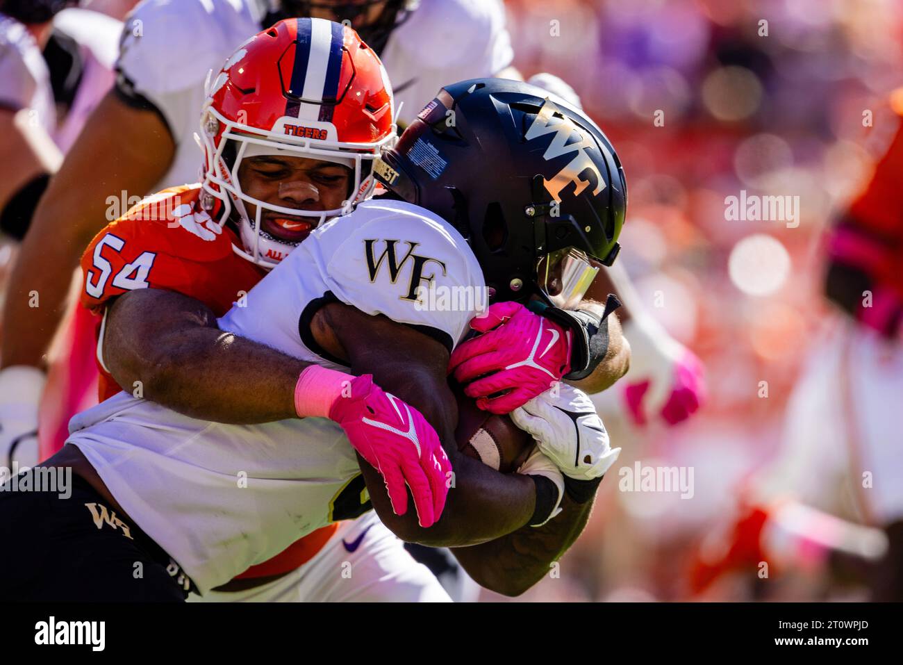 October 7, 2023: Clemson Tigers linebacker Jeremiah Trotter Jr. (54) tackles Wake Forest Demon ...