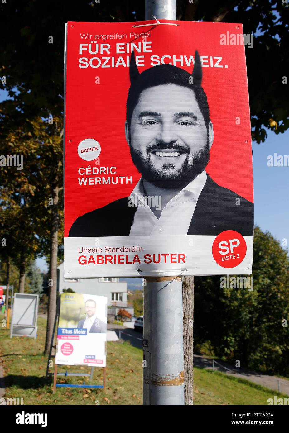 Foto Manuel Geisser 09.10. 2023 Brugg AG , SCHWEIZ , Wahlplakat von Cedric Wermuth SP ...