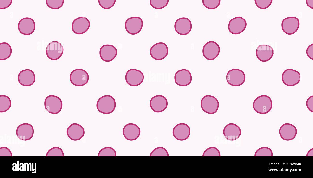 Hand drawn seamless polka dot pattern with outline, pink colors, doodle ...