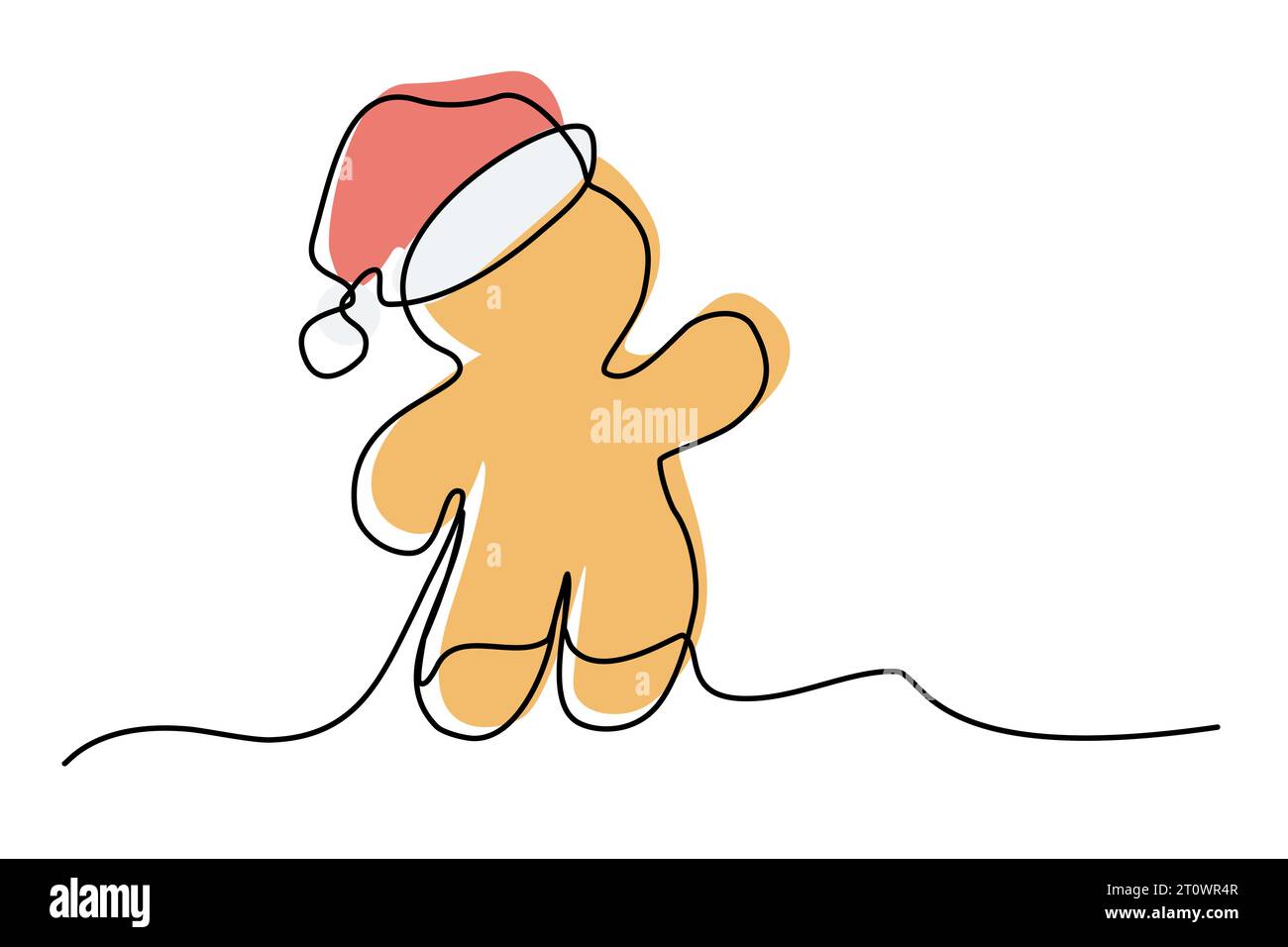 Cute gingerbread man cookie in Santa hat, line art style color vector ...