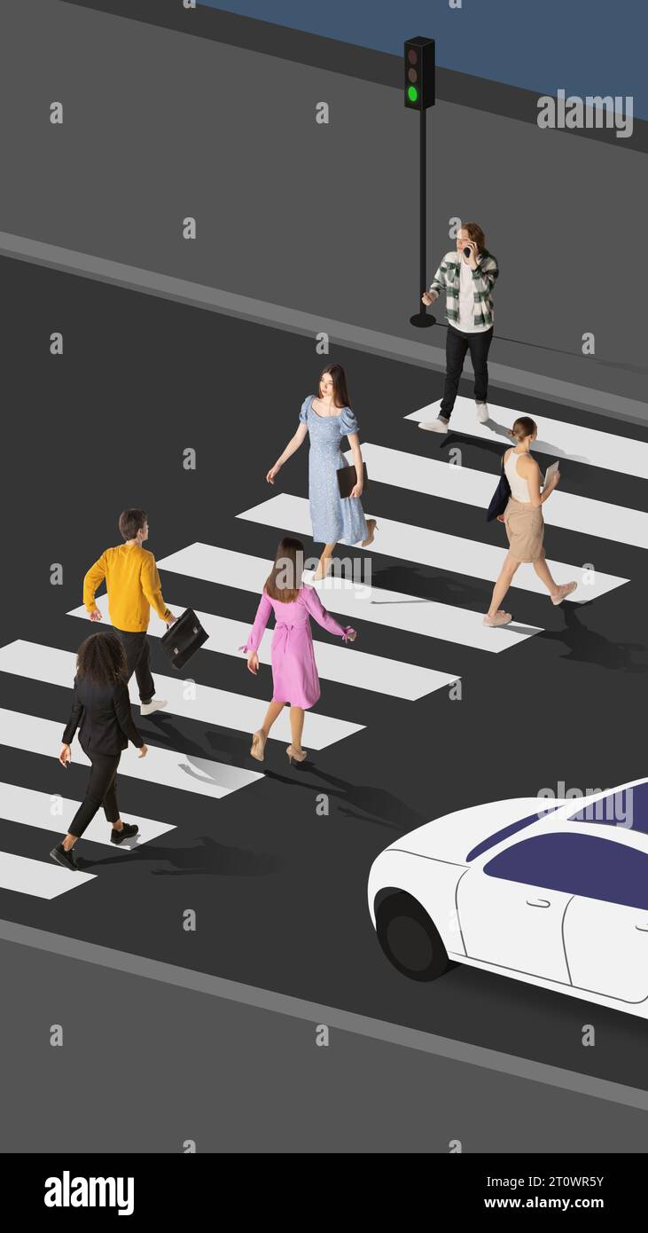 Painted illustration. Modern lifestyle of citizens in big city. People ...