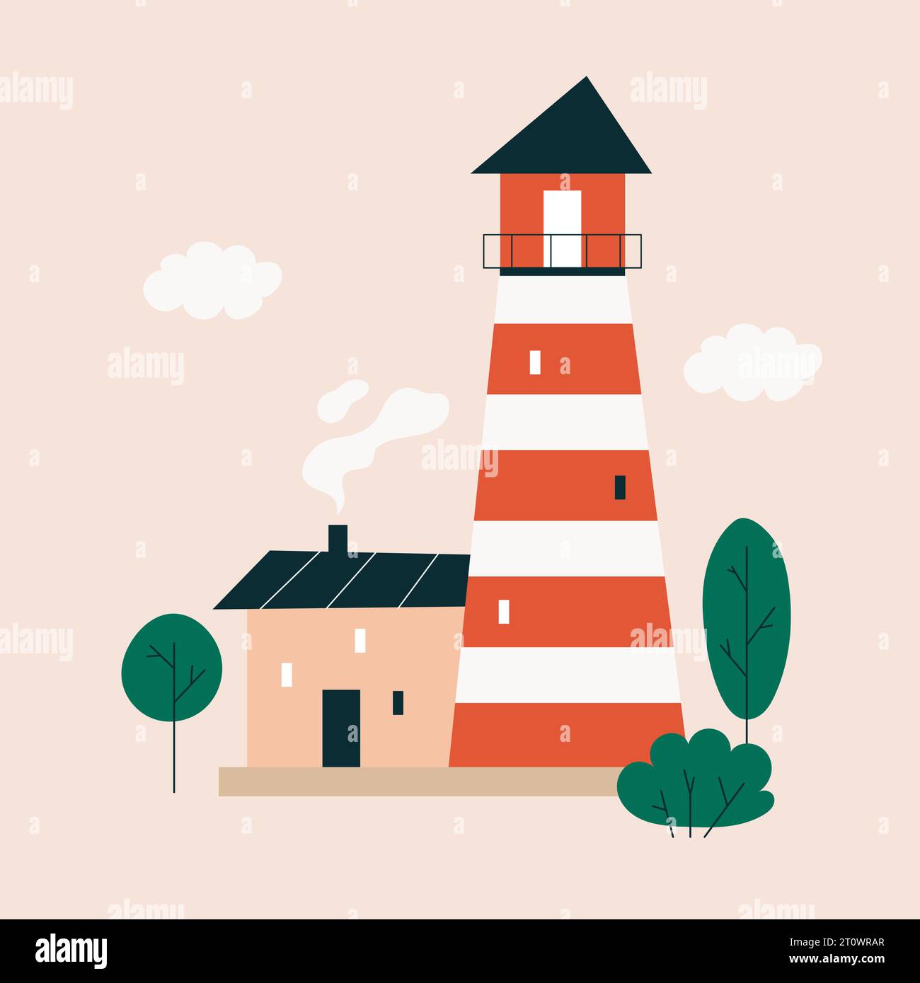 Cute lighthouse surrounded by green trees Stock Vector Image & Art - Alamy