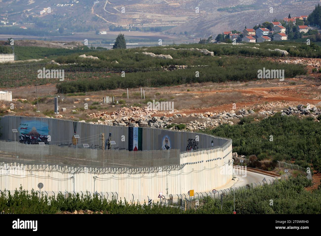 09 October 2023, Lebanon, Adaisseh: Paintings of Palestinian flag and ...