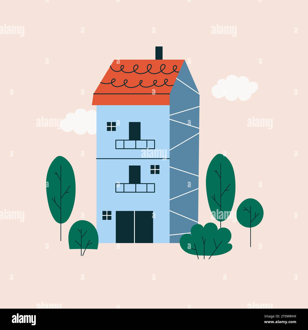 Cute apartment house with a tiled roof Stock Vector Image & Art - Alamy