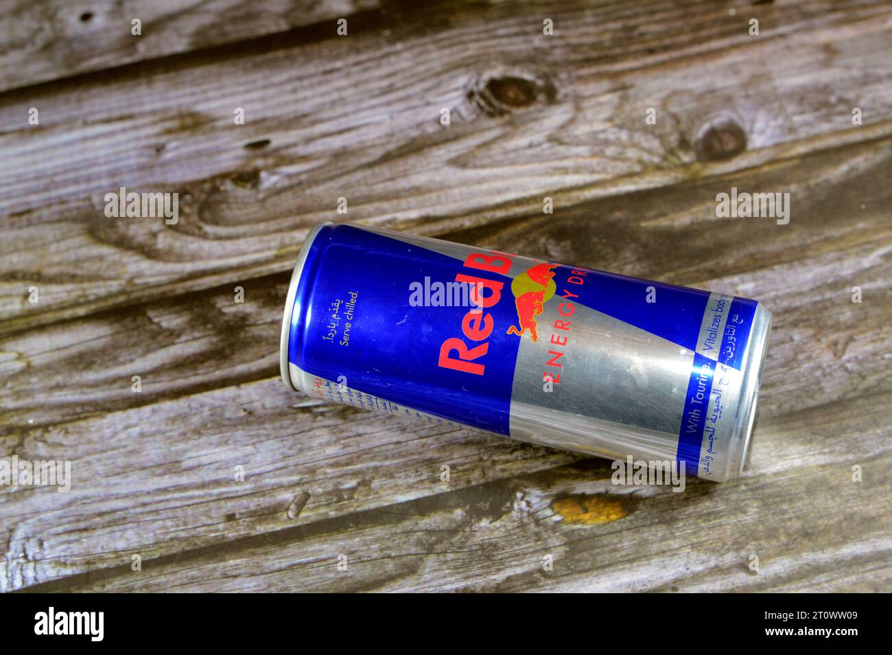 Cairo, Egypt, October 1 2023: Red Bull energy drink can, a brand of ...