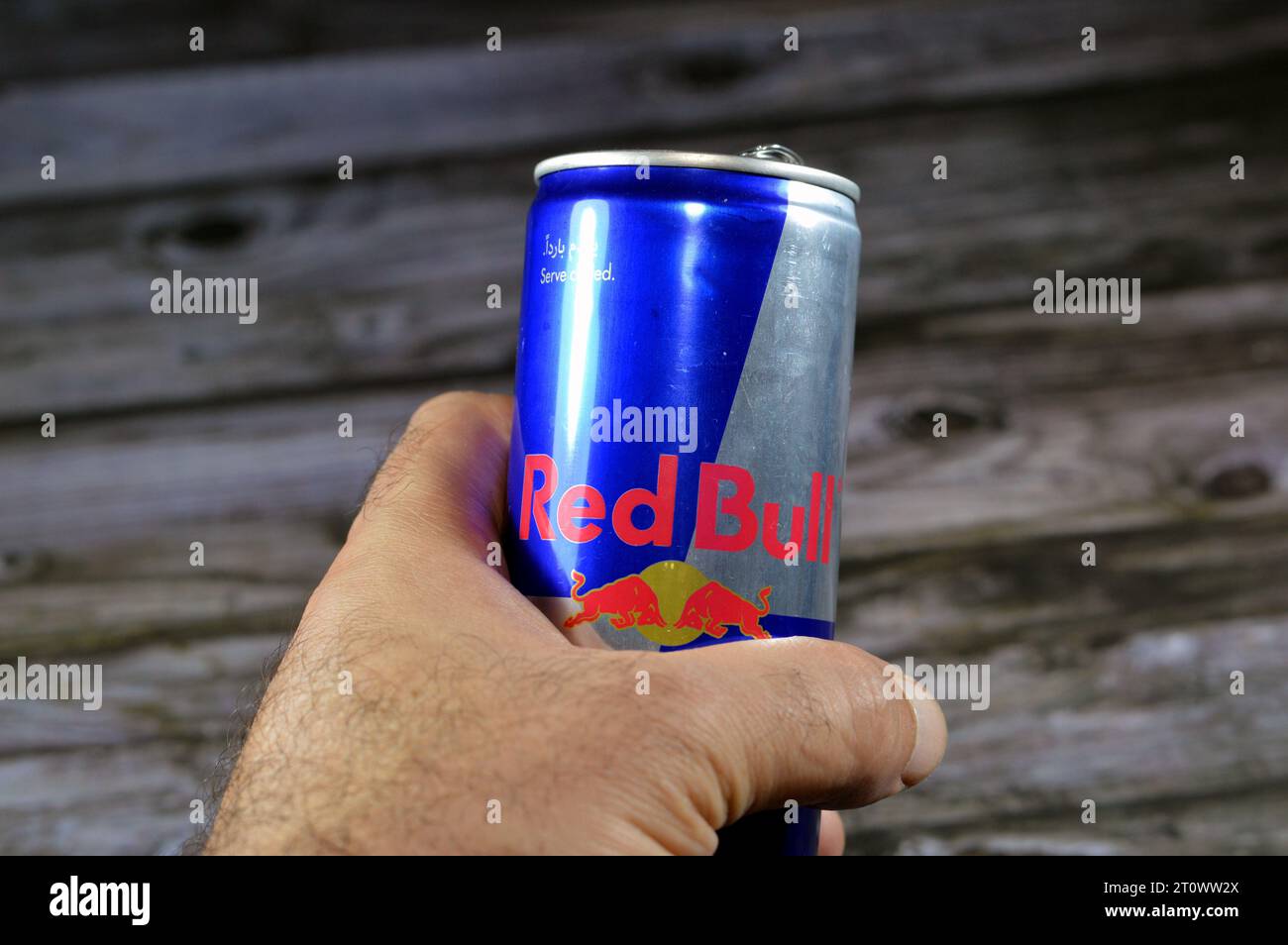 Cairo, Egypt, October 1 2023: Red Bull energy drink can, a brand of ...