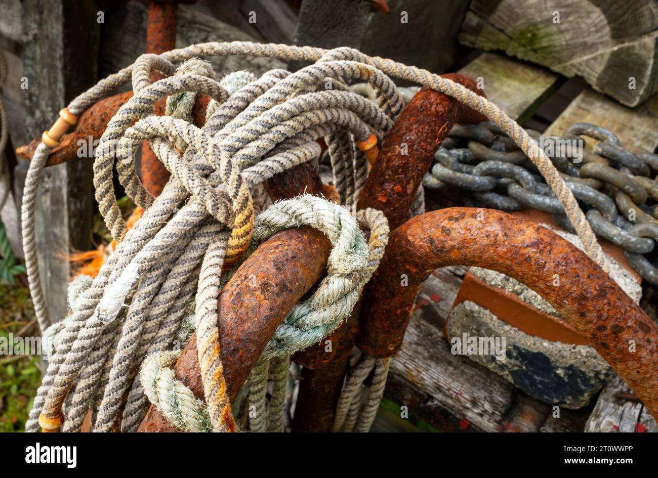 September 05, 2023: Ropes, netting, and anchors from a historic Whale ...