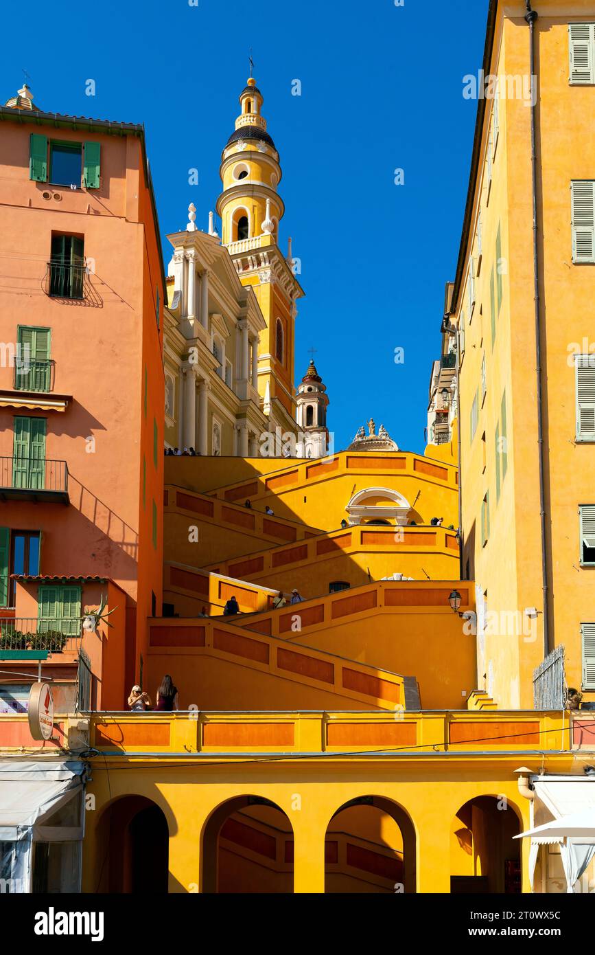 The historic centre of Menton is beautiful small town with winding ...