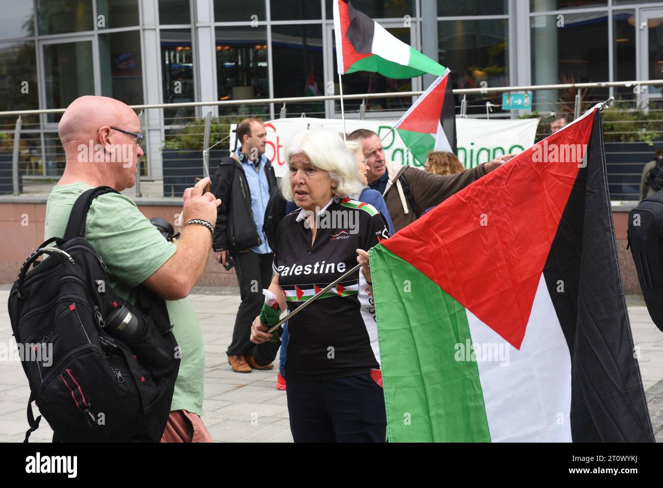 Liverpool, UK. 9 October 2023. Pro Palestine supporters outside Labour ...