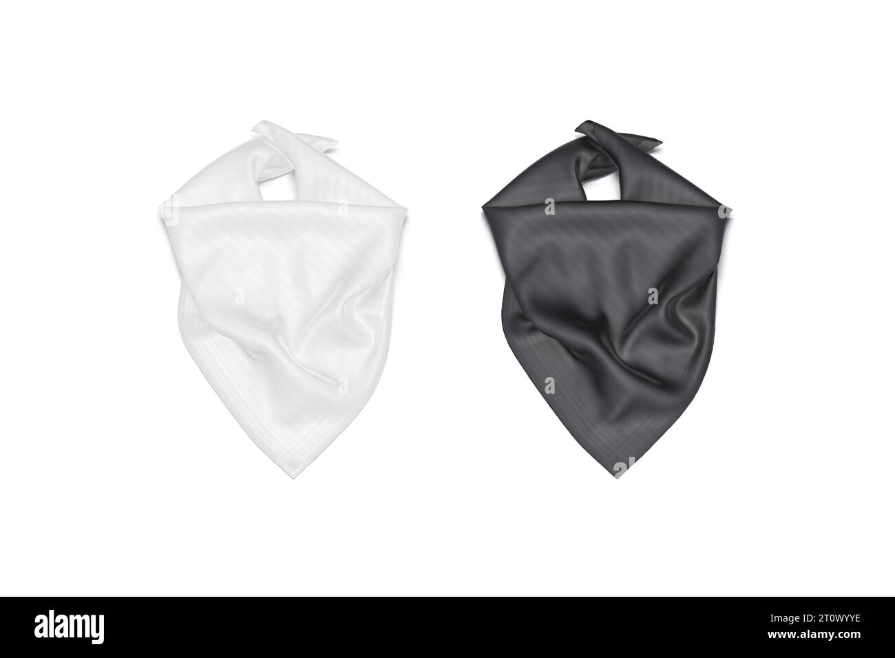 Blank black and white folded twill silk scarf mockup, isolated, 3d ...