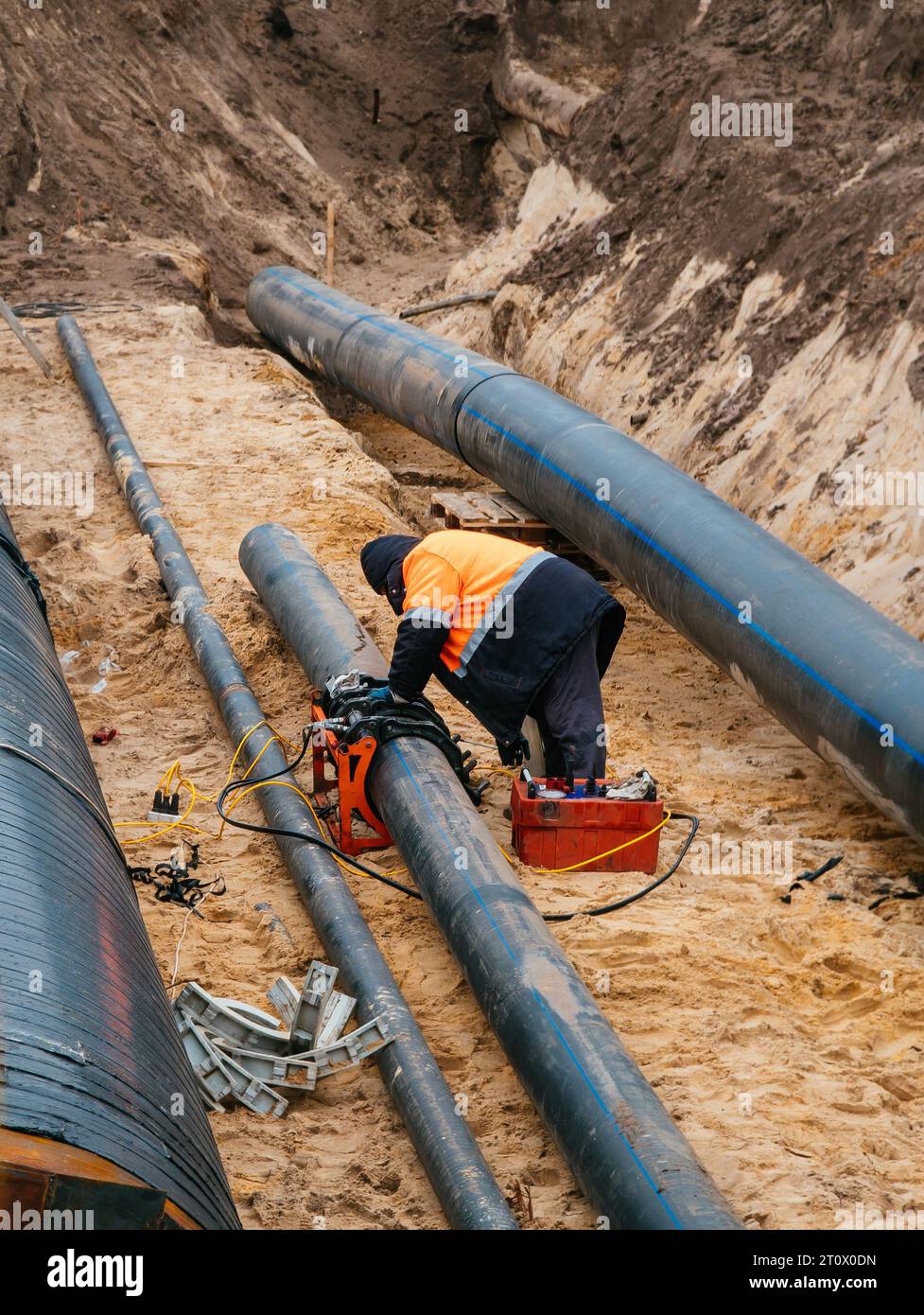 Process of laying and joining of water supply or sewer pipes Stock ...
