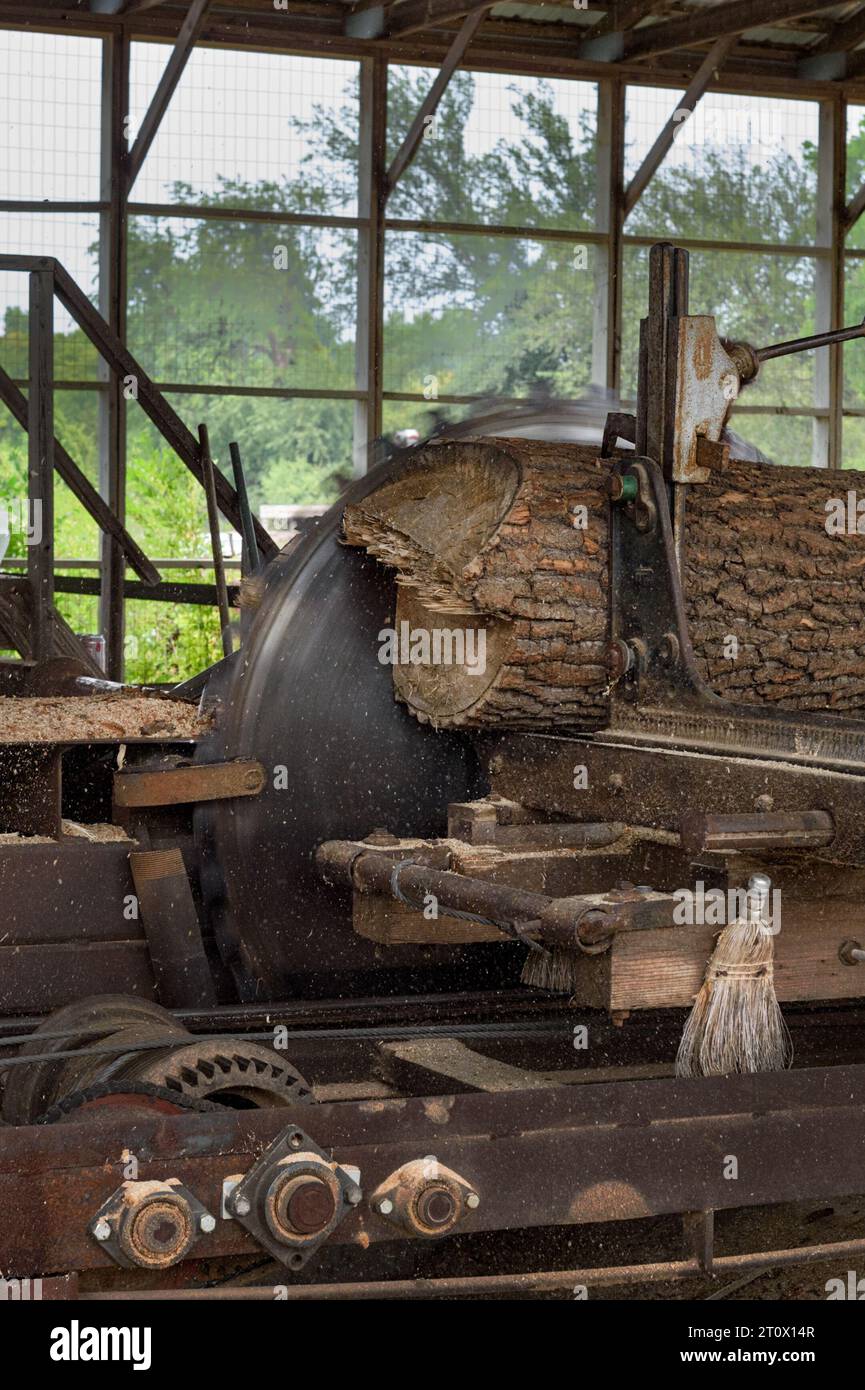 Steam Saw Mill Powers Through Log - summer Stock Photo - Alamy