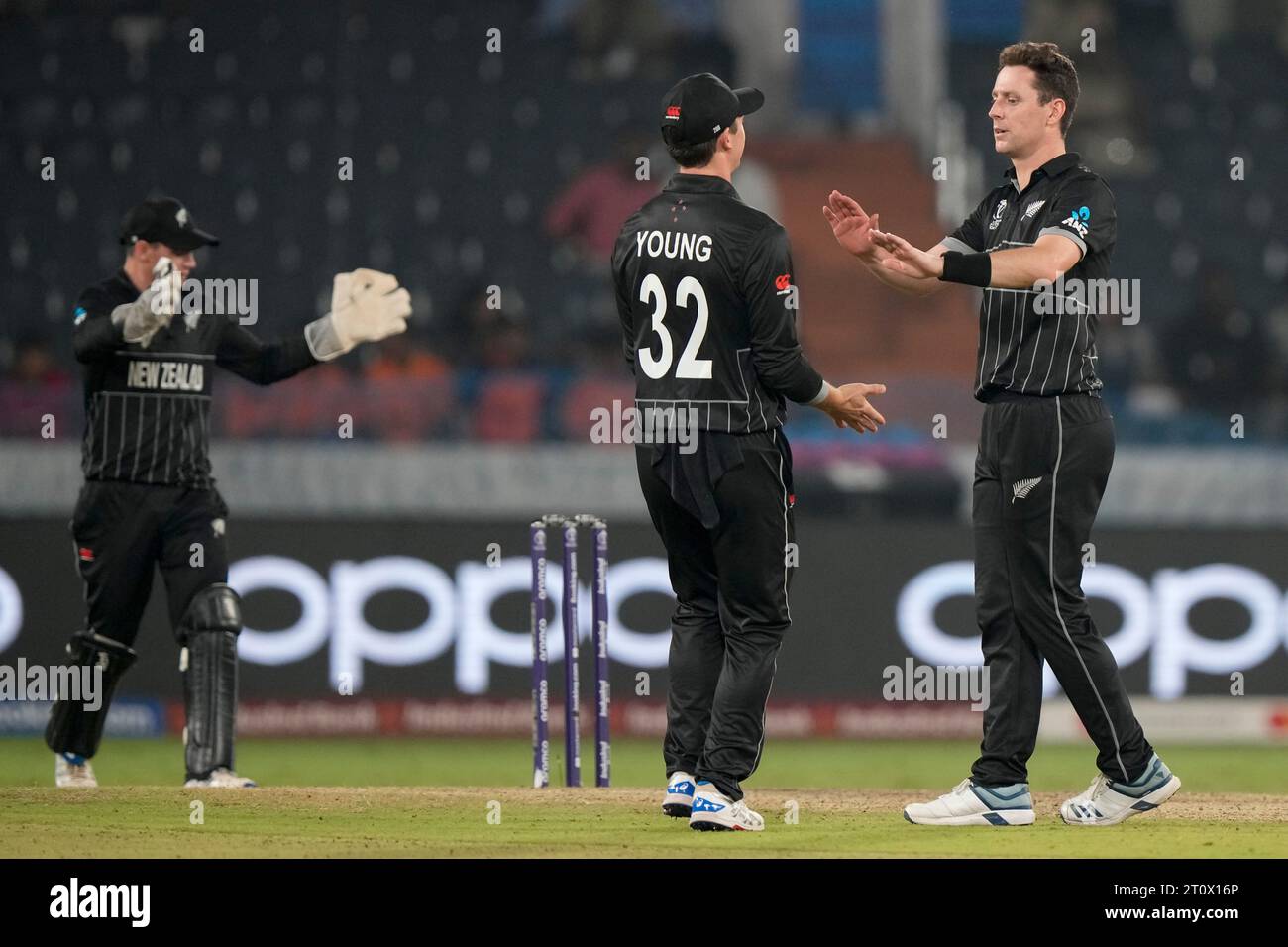 New Zealand's Matt Henry, right, celebrates with his teammate Will ...