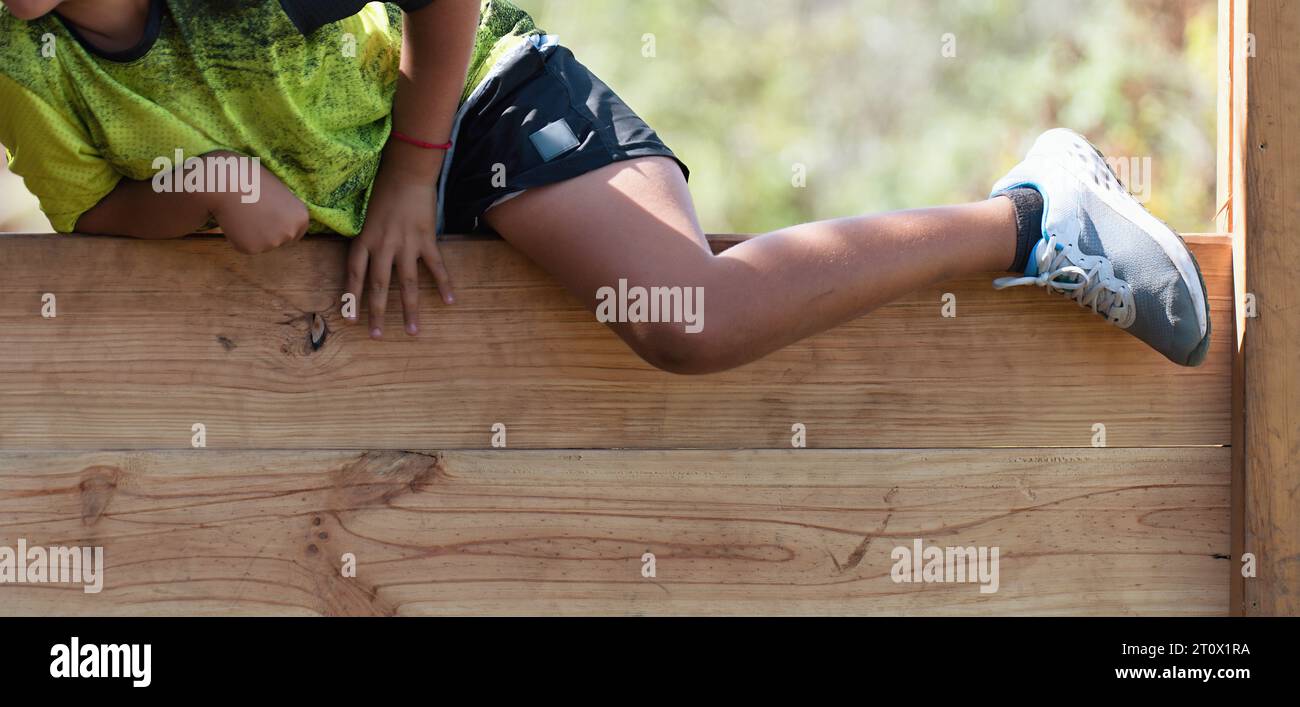 Running over obstacles kids race participant, extreme sport Stock Photo ...