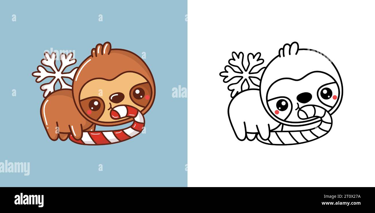 Cute Xmas Sloth Clipart for Coloring Page and Illustration. Happy Clip ...
