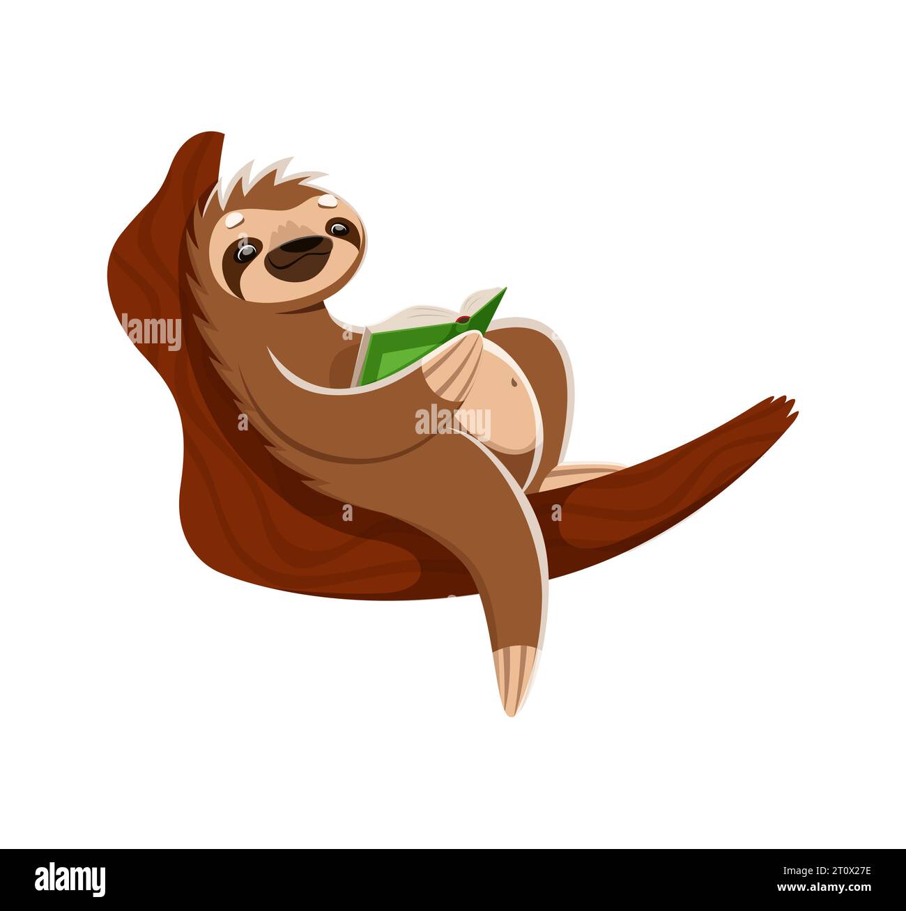 Cartoon sloth character peacefully rests on a branch, engrossed in a ...