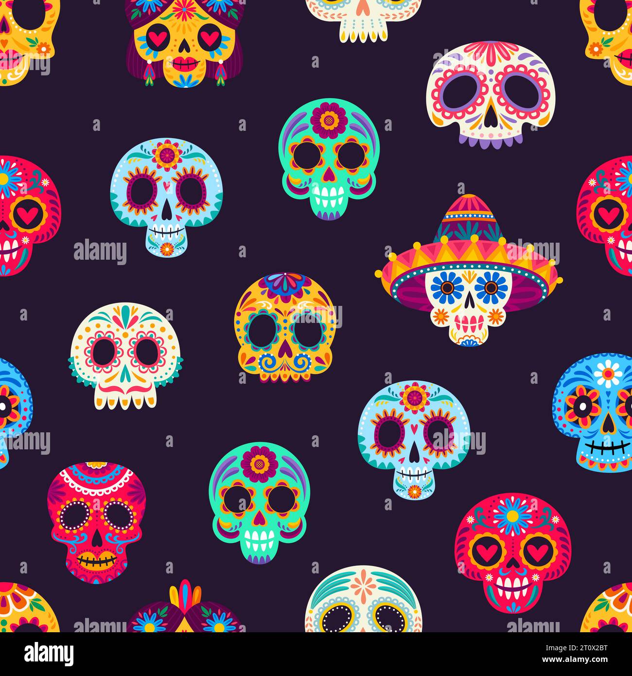Calavera sugar mexican skulls seamless pattern. Mexico Day of the Dead ...