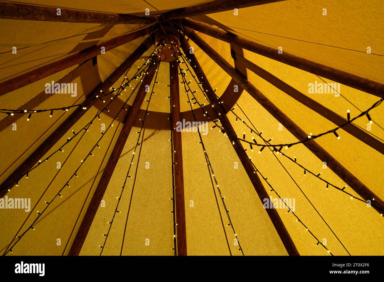 The apex of a teepee tent from the inside. The top of the tent that can ...