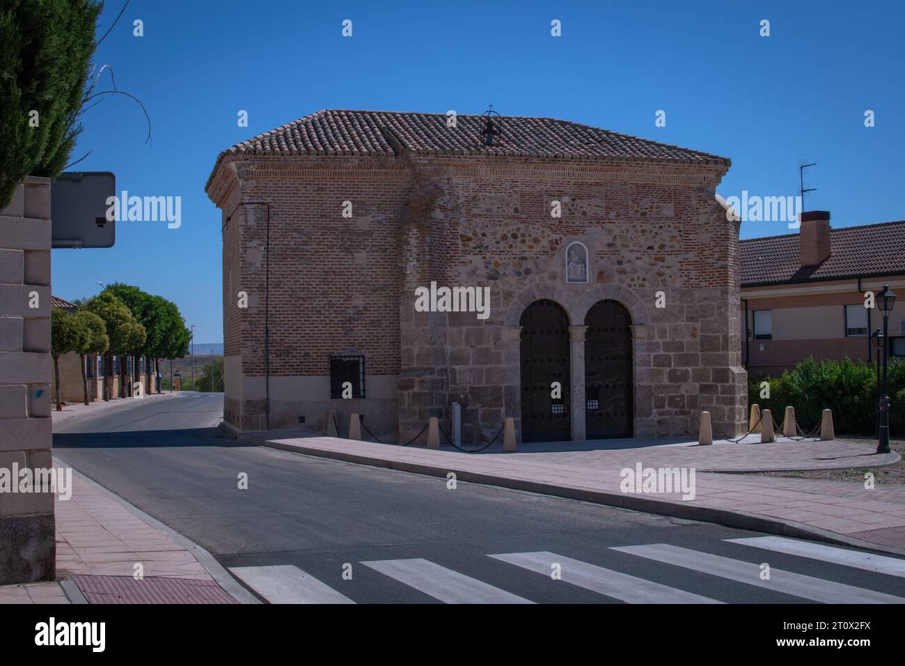 Classic church in a small town in Spain. Romanic style, over the view ...