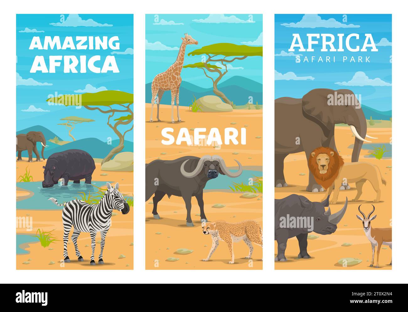 Safari hunting or African animals park, hunter sport vector banners ...