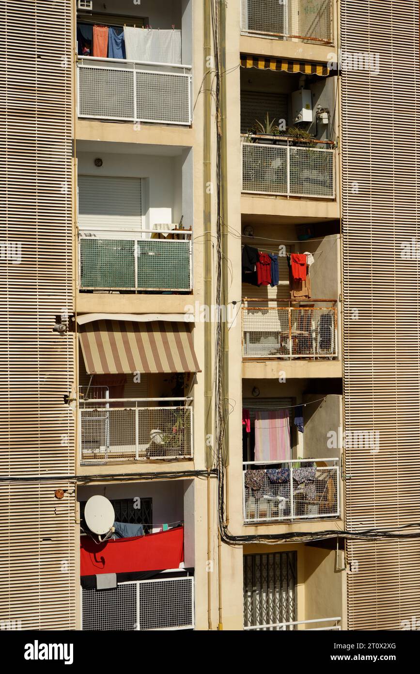Balconies of a block of flats in Spain Stock Photo - Alamy